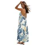All-Over Print Backless Cross Strap Slip Dress, Loose A-Line Slim Fit ...