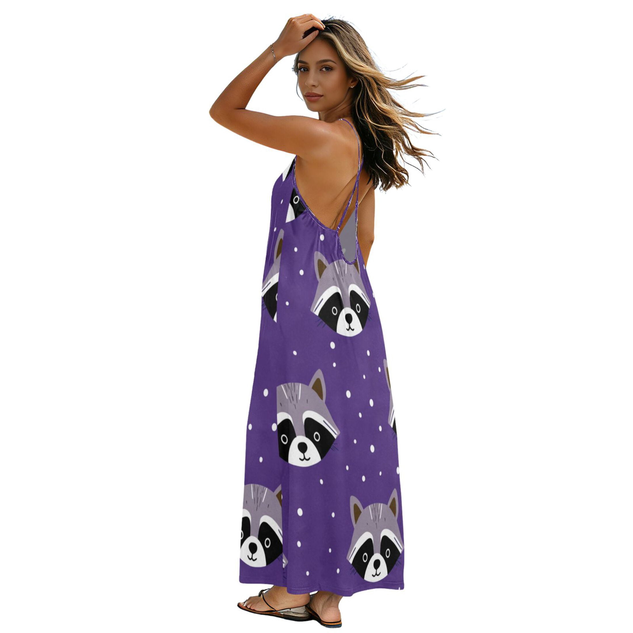 All-Over Print Backless Cross Strap Slip Dress, Loose A-Line Slim Fit ...