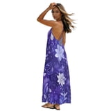 All-Over Print Backless Cross Strap Slip Dress, Loose A-Line Slim Fit ...