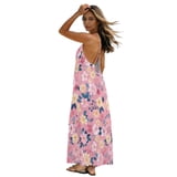 All-Over Print Backless Cross Strap Slip Dress, Loose A-Line Slim Fit ...