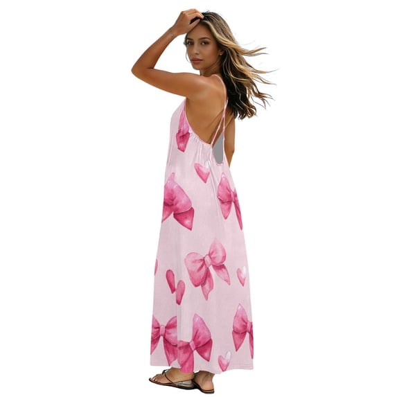 All-Over Print Backless Cross Strap Slip Dress, Loose A-Line Slim Fit ...