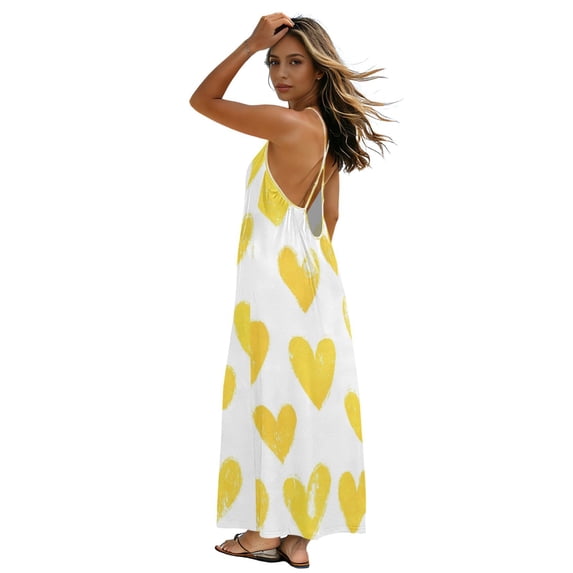 All-Over Print Backless Cross Strap Slip Dress, Loose A-Line Slim Fit ...