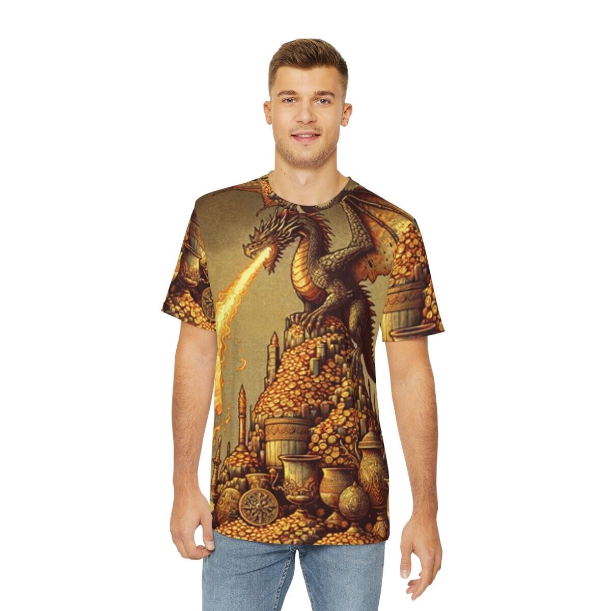 All Over Print Medieval Dragon Treasure Fire Breathing Mythical Fantasy ...