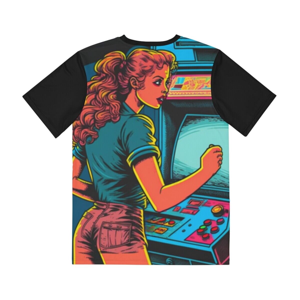 All Over Print Retro Style 80s Arcade Babe Video Gamer girl Pop Culture ...