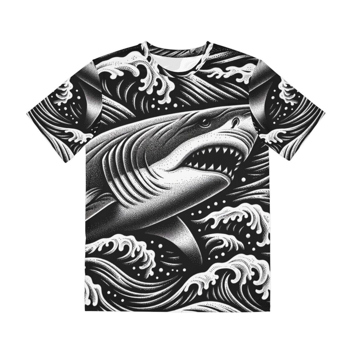 All Over Print Shirt Retro Style Great White Shark Fade Ocean Beach ...