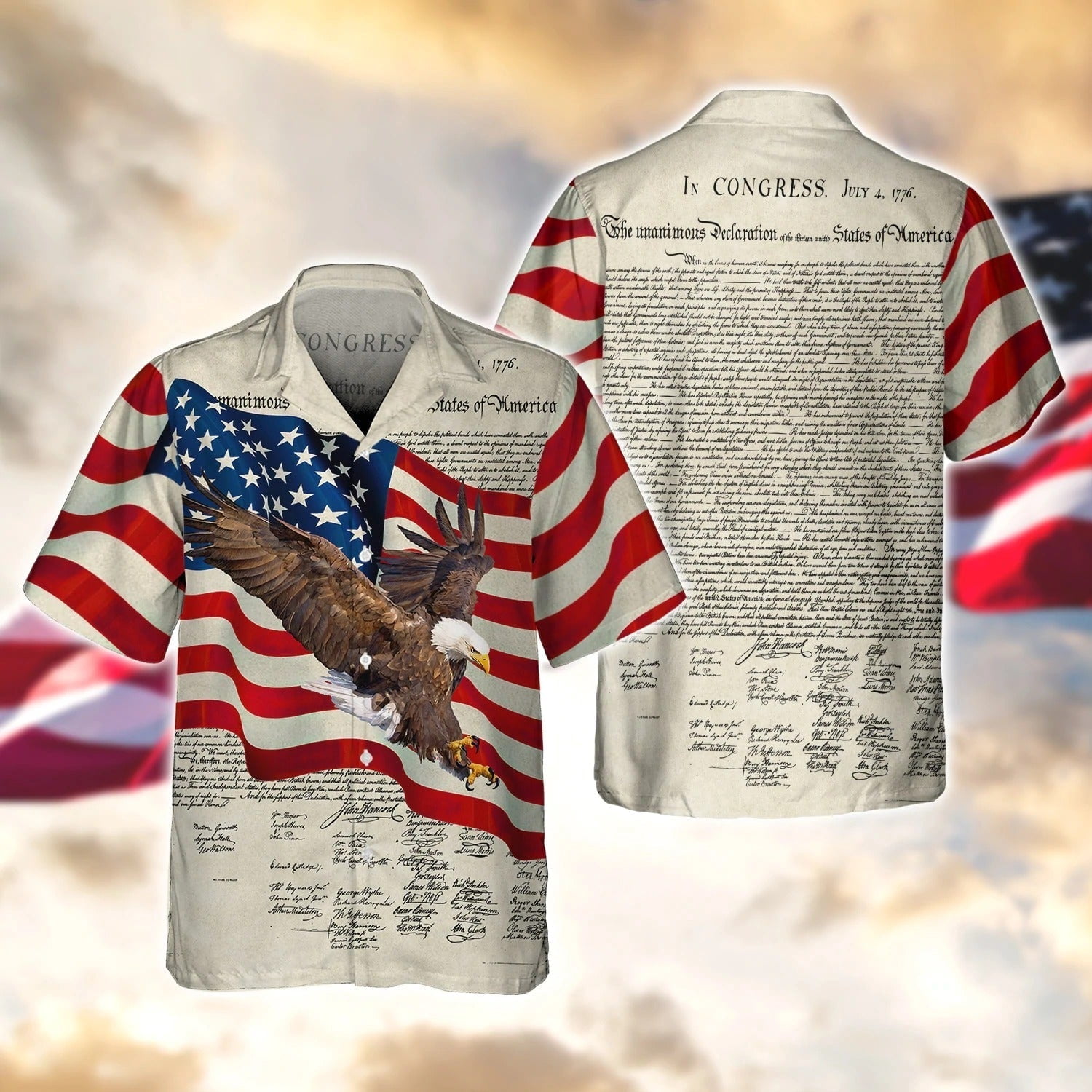All Over Print Usa Eagle Hawaiian Shirts For Adults, Happy Independence ...