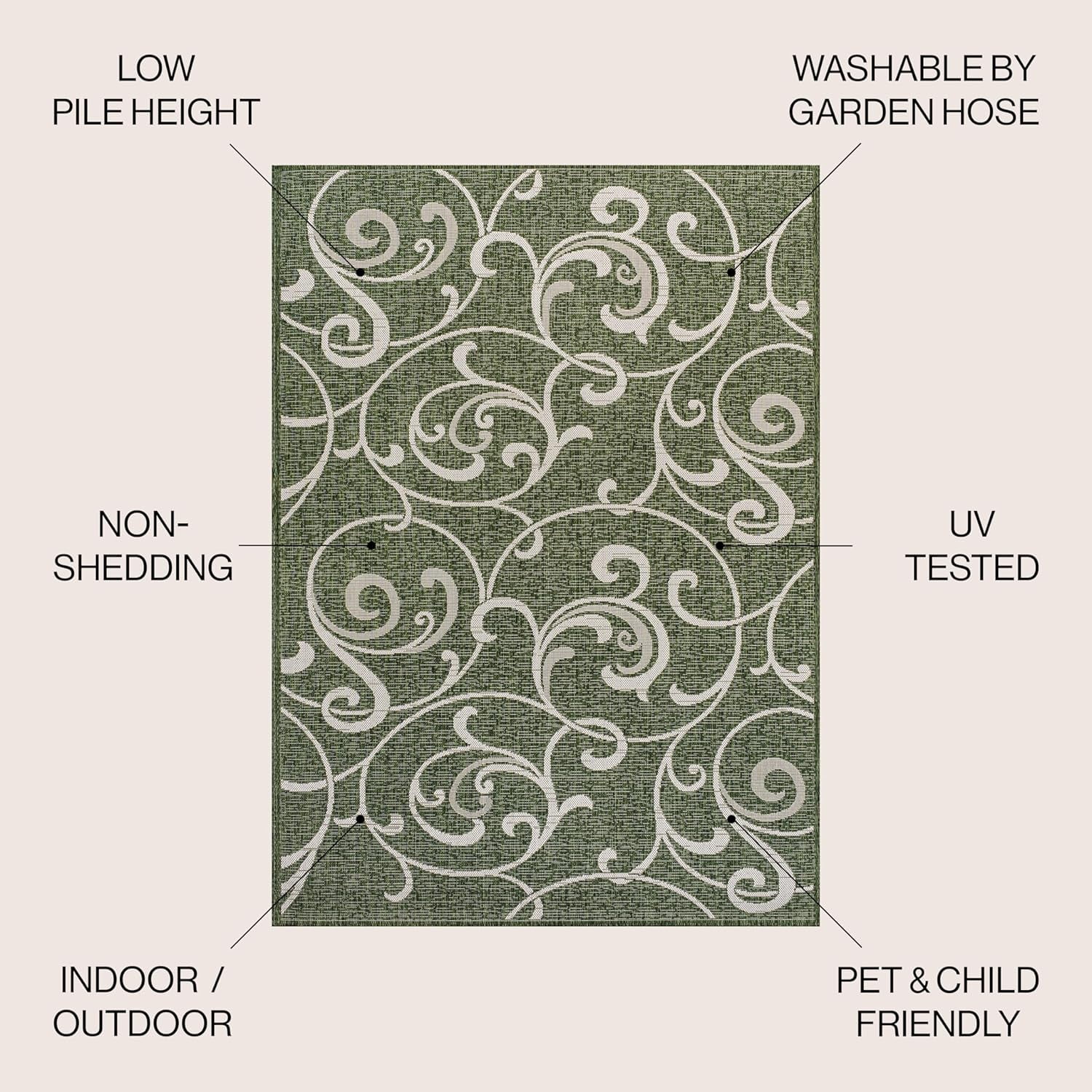 All-Over Scroll Indoor Outdoor Area Rug 4X6 Green/Cream, Maribel ...