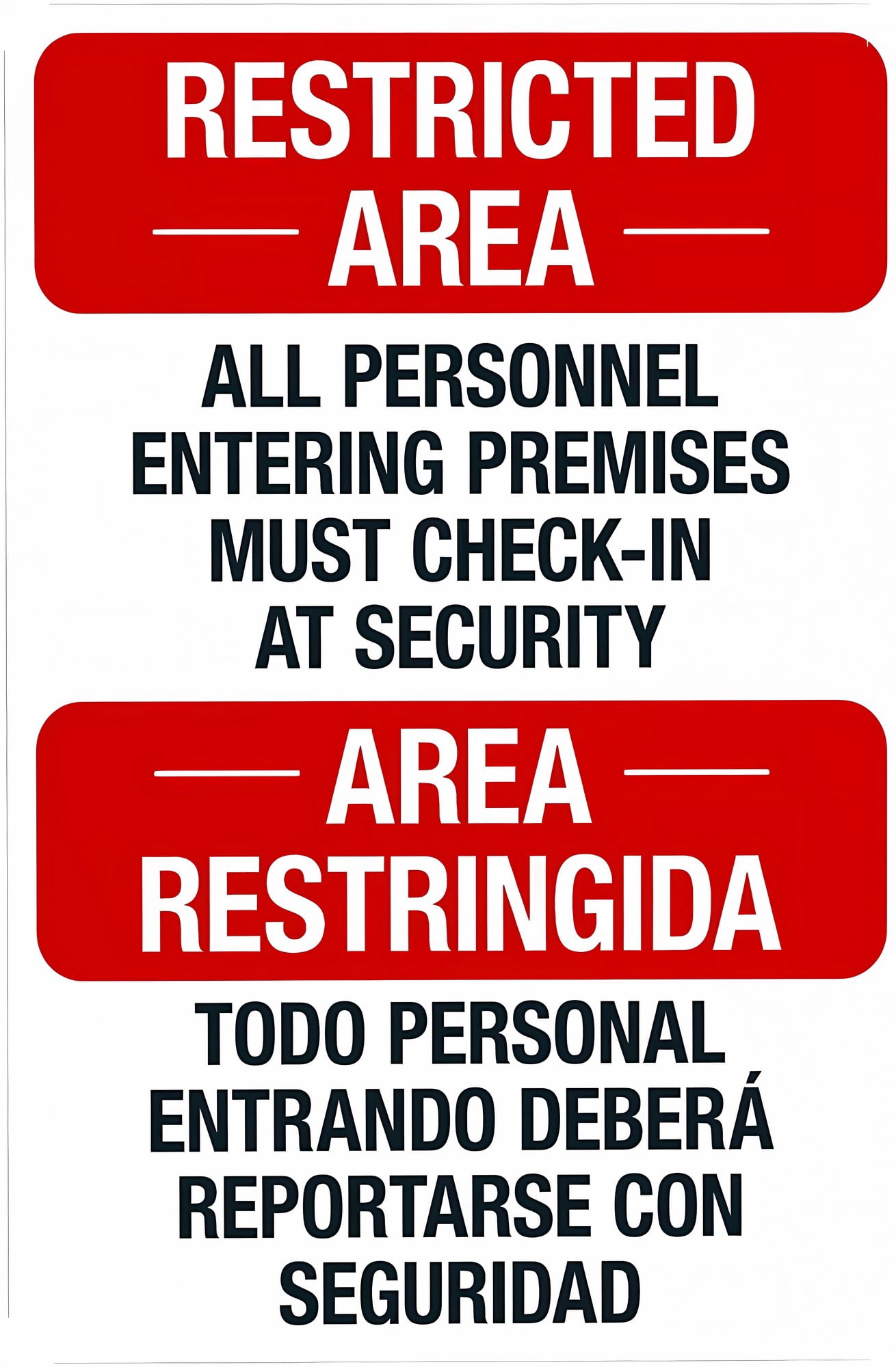 All Personnel Entering Premises Must Checkin Bilingual Sign - 8"x12 ...