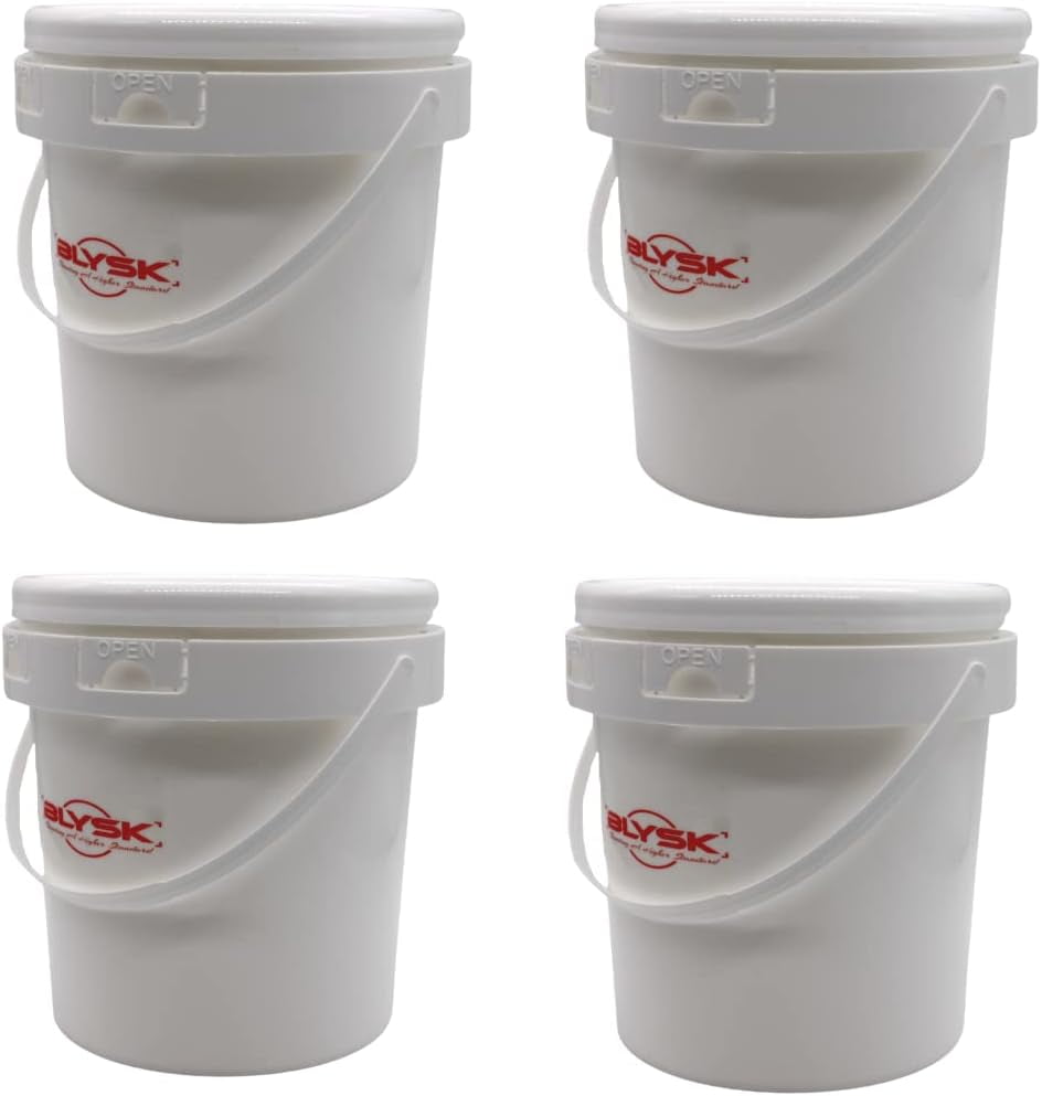 All-Plastic 1 Gallon Bucket with Handle and Lid (4 Buckets) - Odor ...