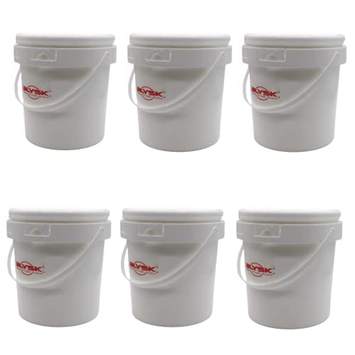 All-Plastic 1 Gallon Bucket with Handle and Lid (6 Buckets) - Odor ...