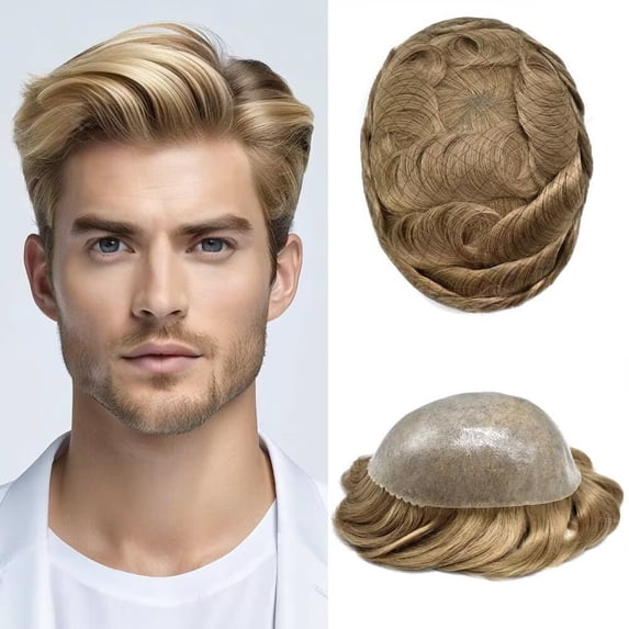 All Poly Toupee for Men Hairpieces Human Hair Replacement Systems 0.1MM ...