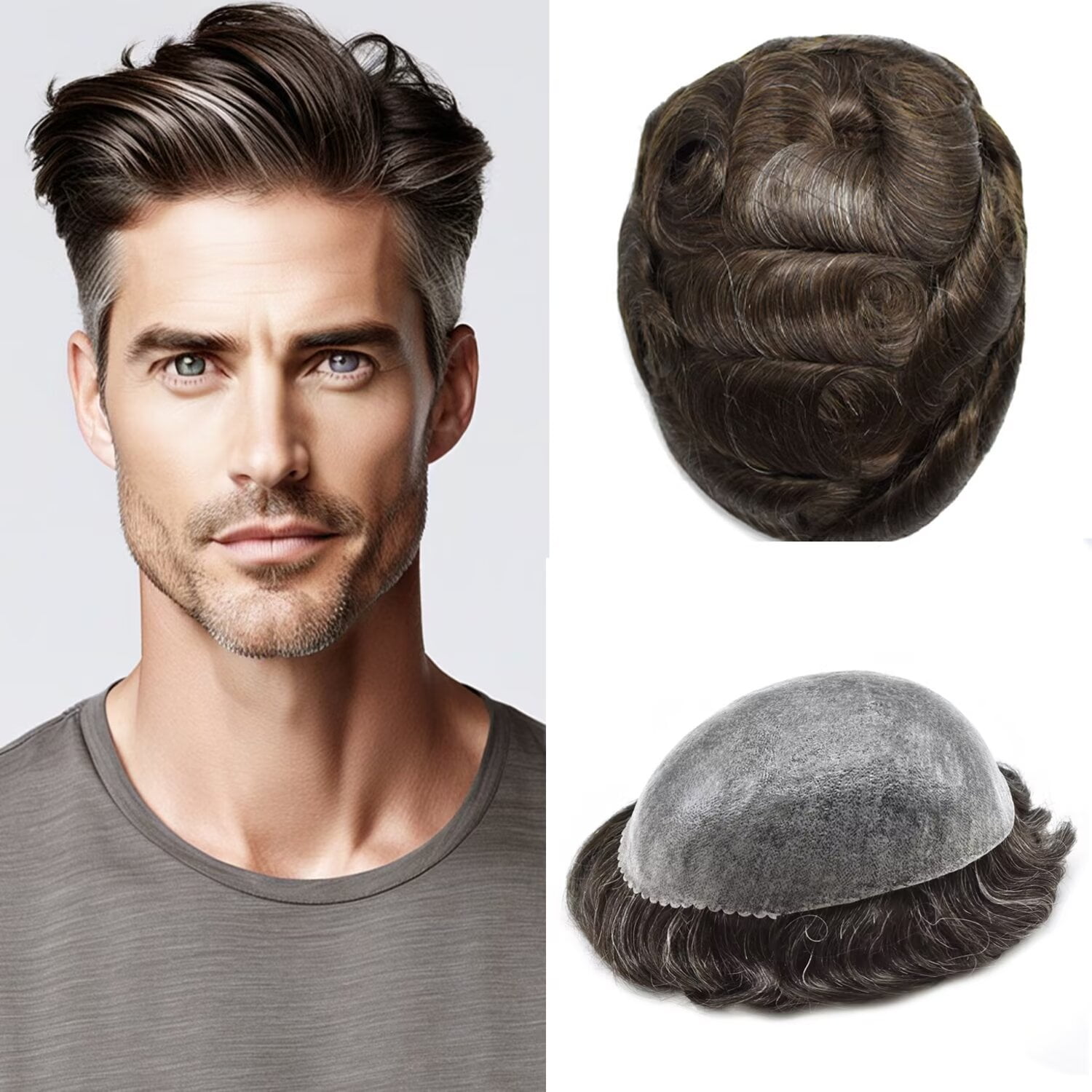 All Poly Toupee for Men Hairpieces Human Hair Replacement Systems 0.1MM ...