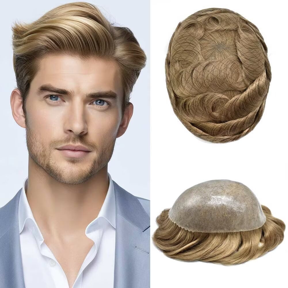 All Poly Toupee for Men Hairpieces Human Hair Replacement Systems 0.1MM ...
