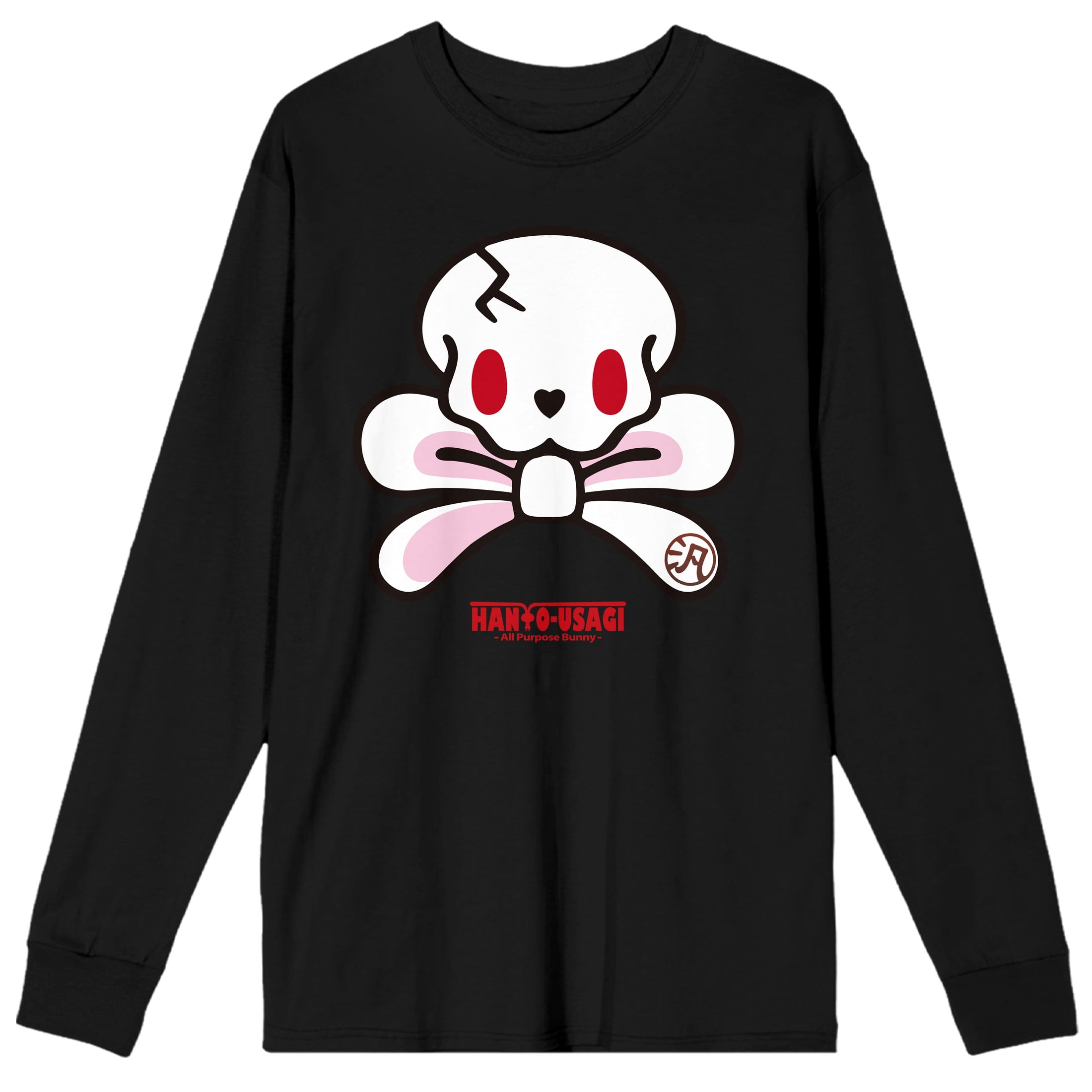 All Purpose Bunny Skull Artwork Crew Neck Long Sleeve Men's Black Tee ...