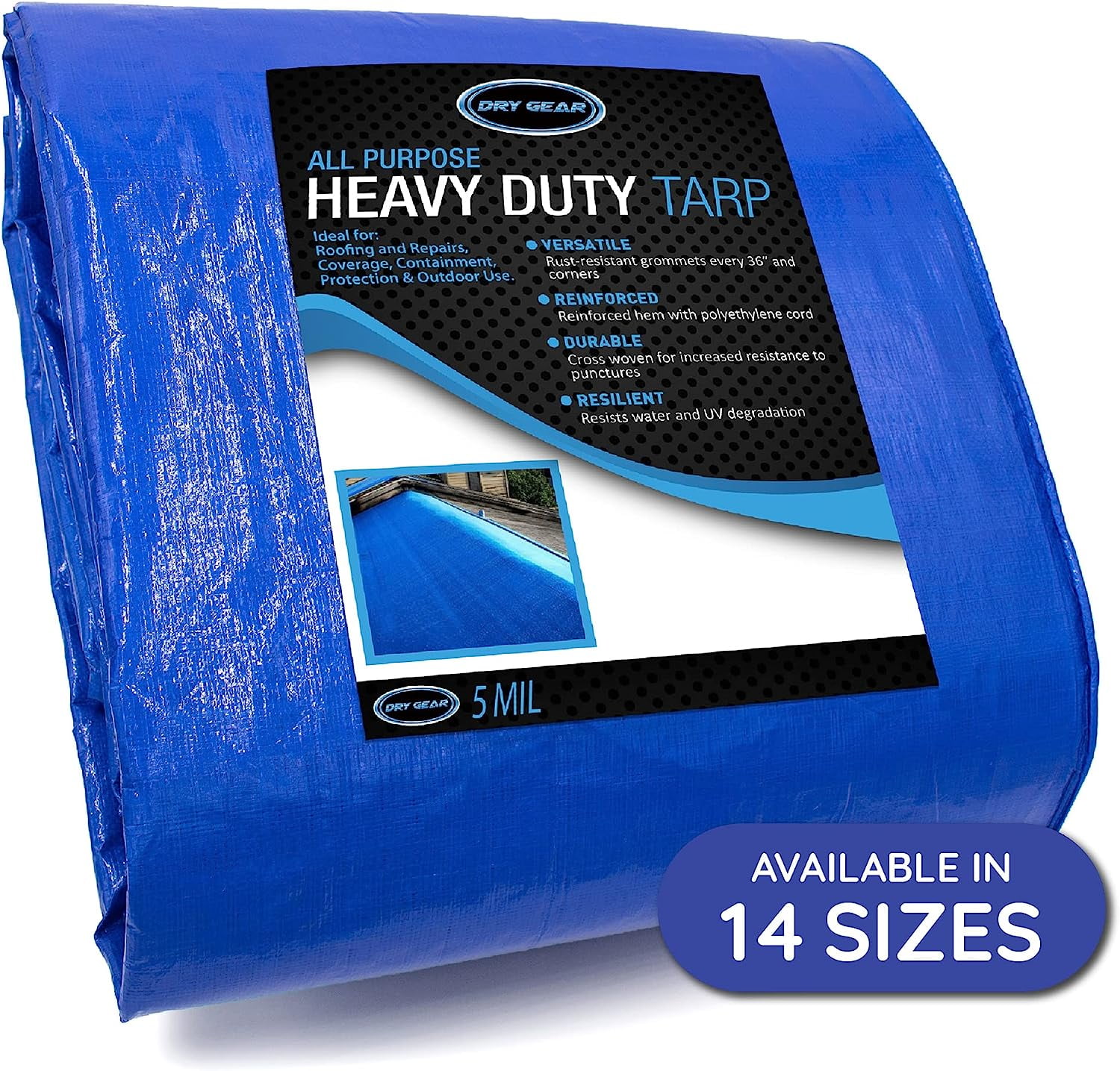 Dry Gear Heavy-Duty Extra Large Waterproof Tarp for Camping, Coverage ...