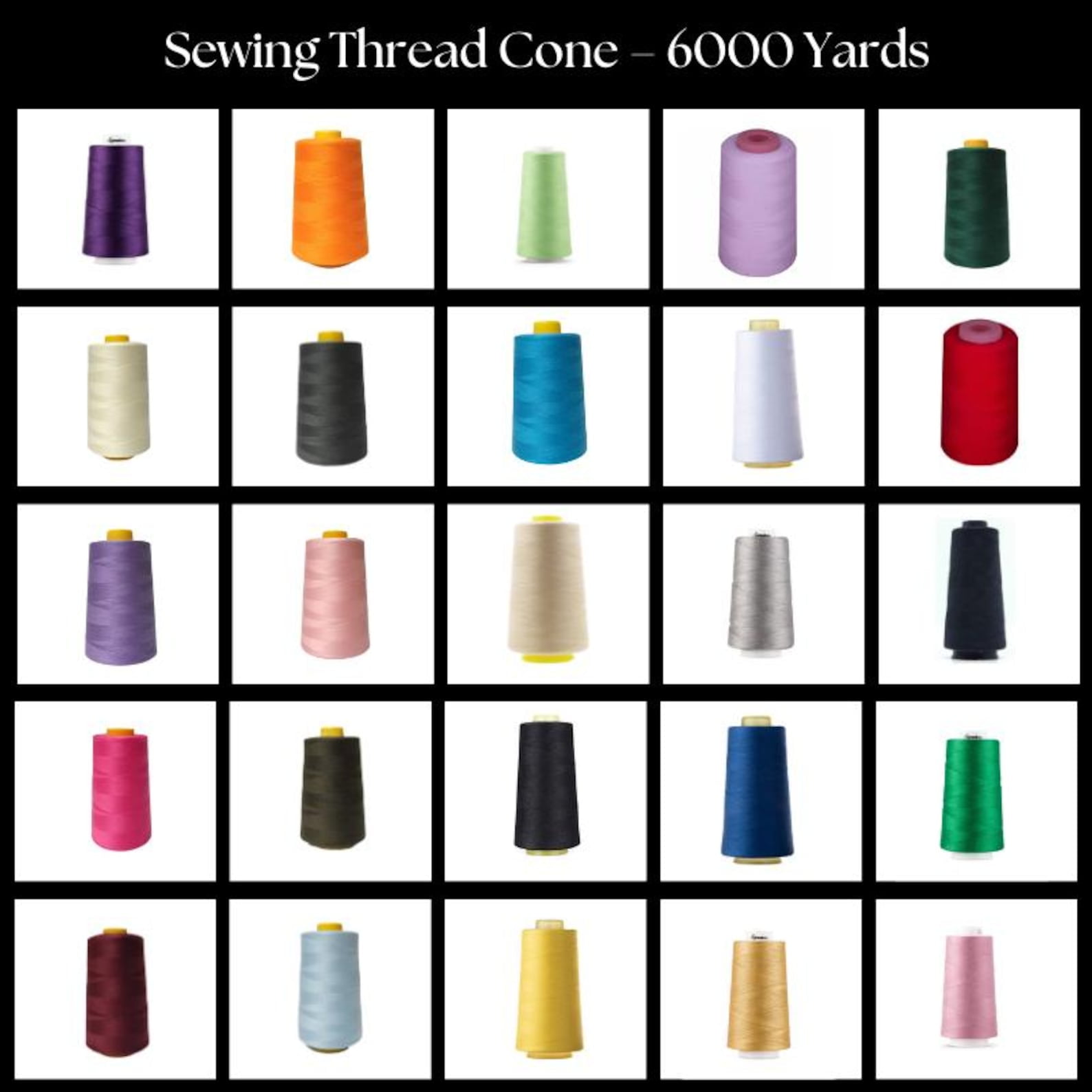 All-Purpose Polyester Sewing Thread Cone – 6000 Yards for Machine, Hand ...
