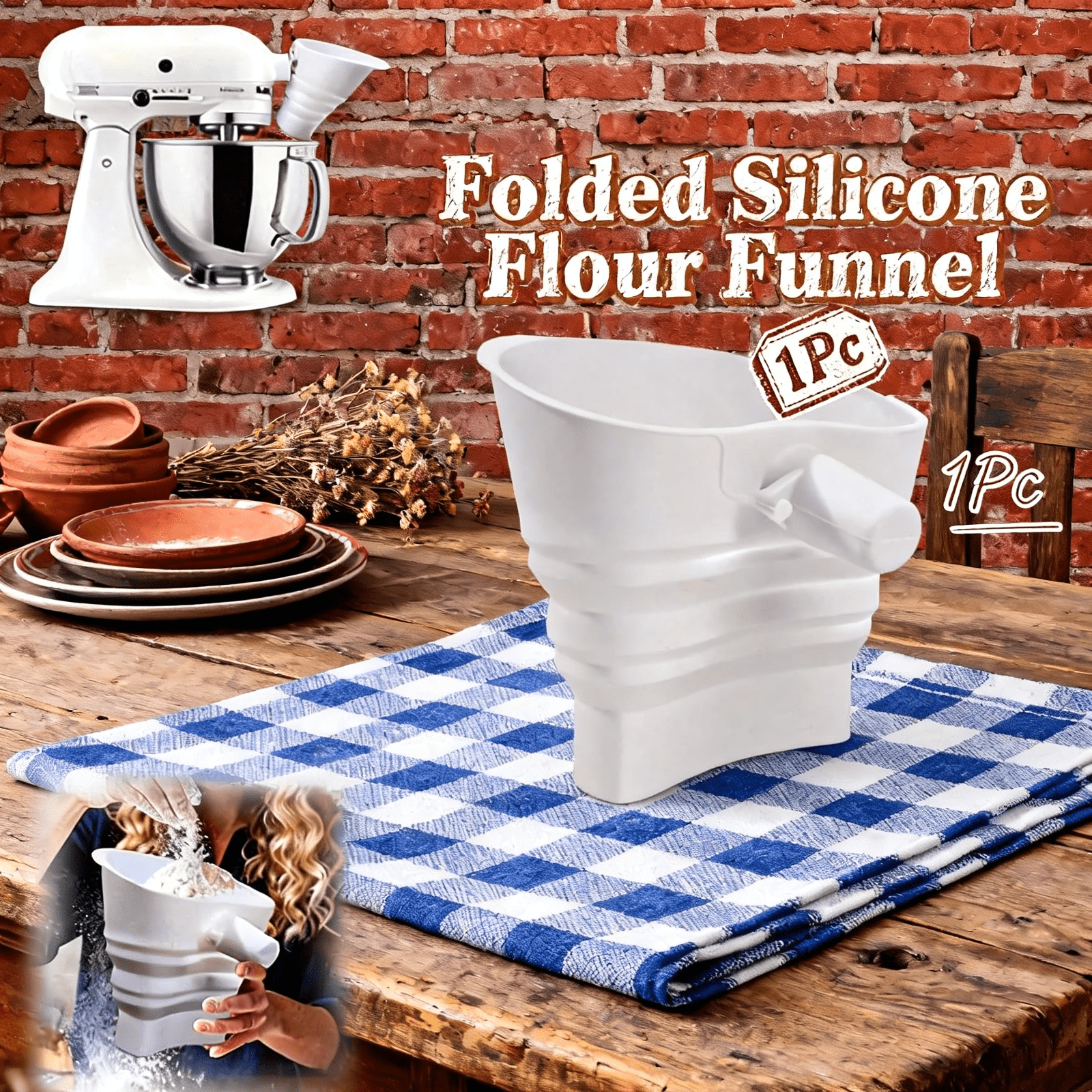 All-Purpose Tilting Silicone Kitchen Funnel, Collapsible Liquid ...