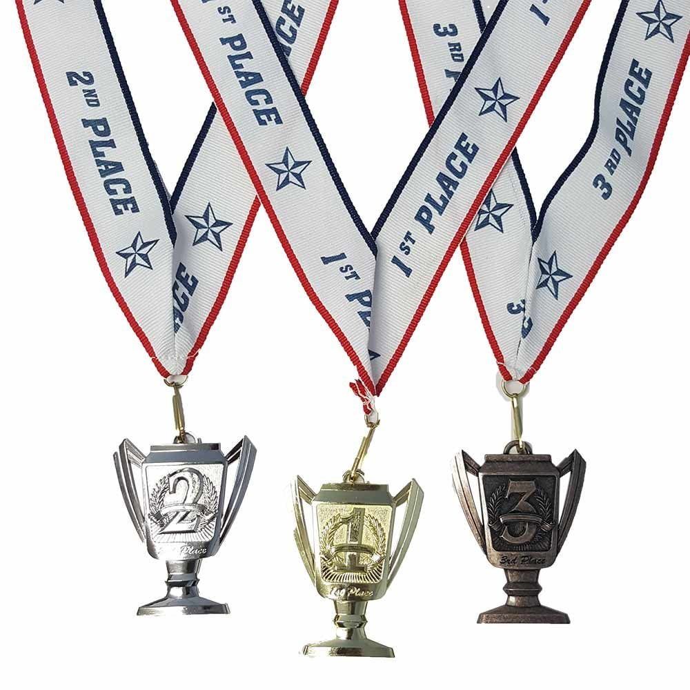 1st 2nd 3rd Place Cup Star Award Medals - 3 Piece Set (Gold, Silver, Bronze) - Includes Ribbon ...