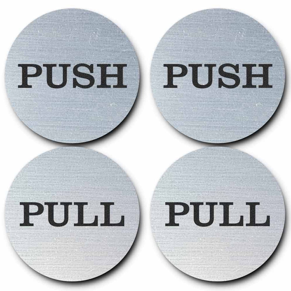 All Quality 2" Round Push Pull Door Signs (Brushed Silver) - 2 Sets ...