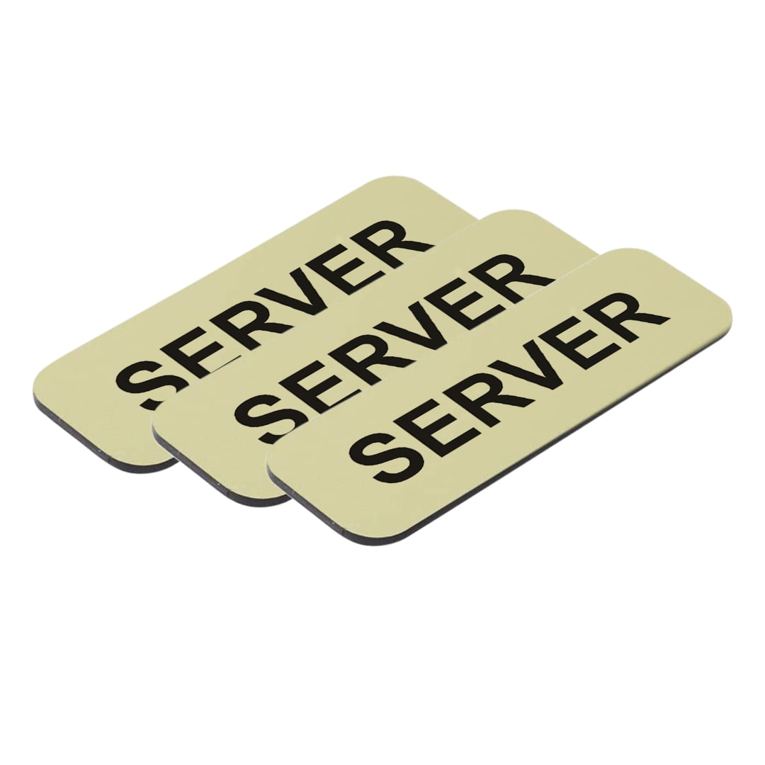 All Quality Badges Server 1 x 3" Name Tag, Brushed Gold (3 Pack ...