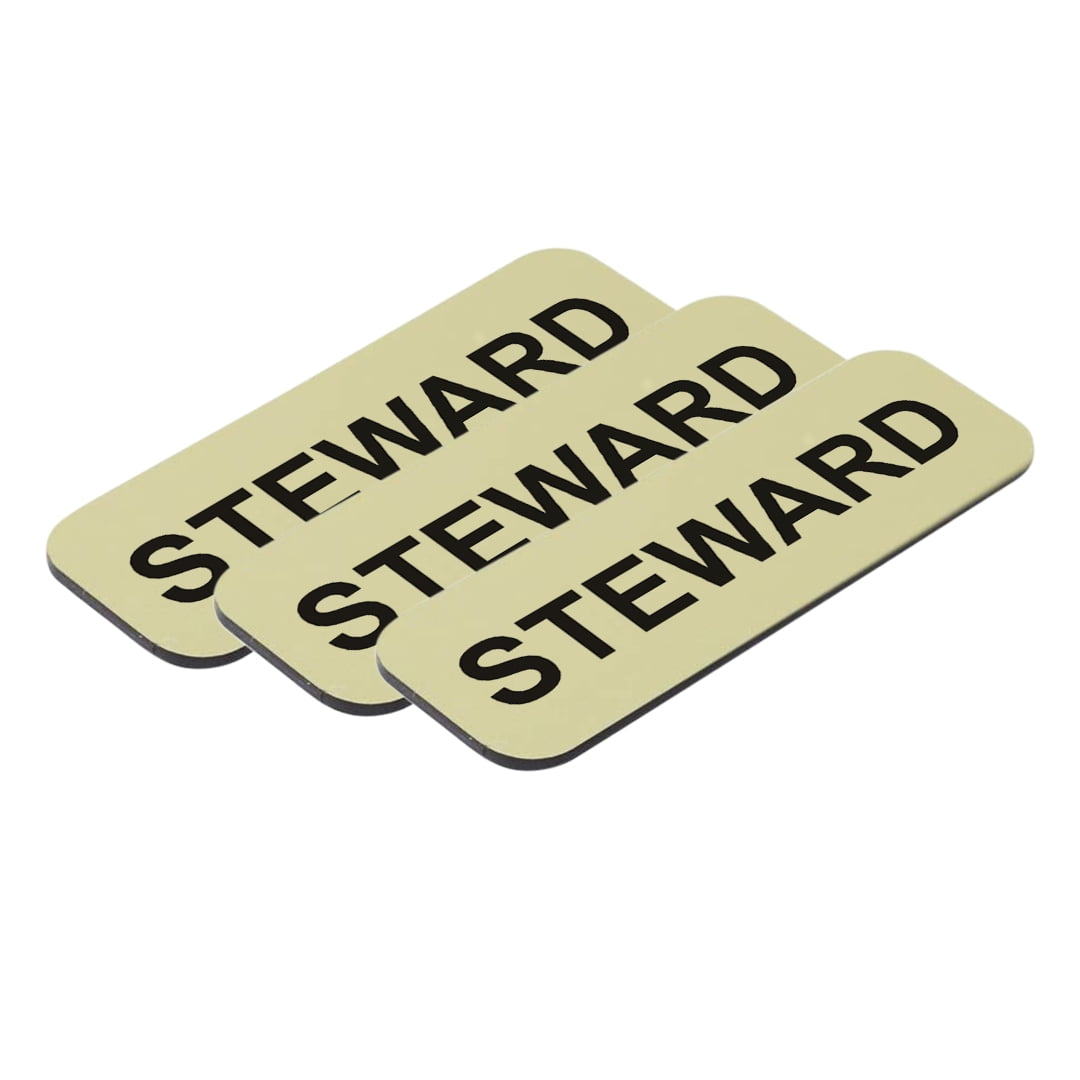 All Quality Badges Steward 1 x 3" Name Tag, Brushed Gold (3 Pack ...