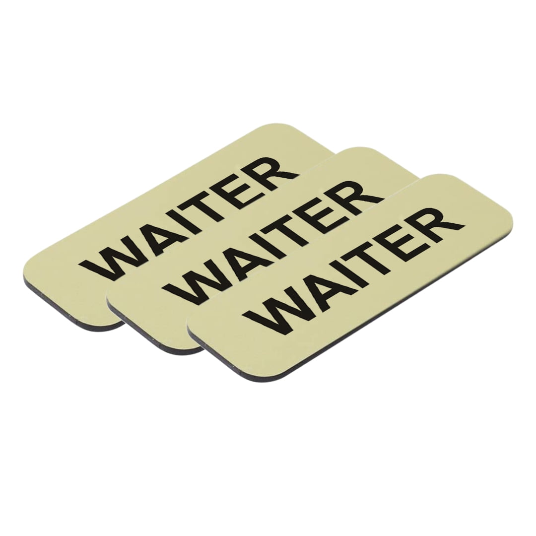 All Quality Badges Waiter 1 x 3" Name Tag, Brushed Gold (3 Pack ...
