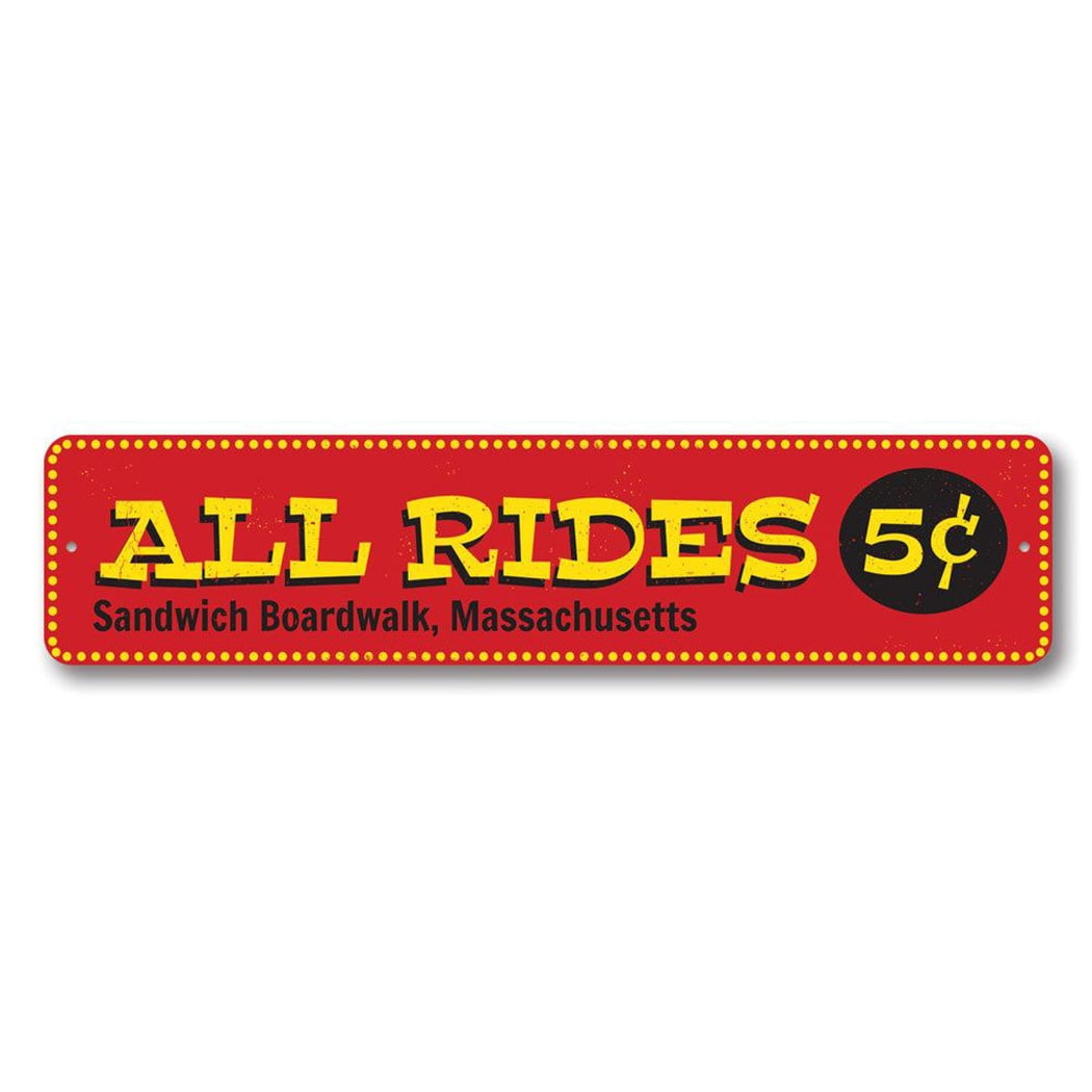 All Rides 5 Cents Sign, Boardwalk Location Sign, Beach Boardwalk Sign ...