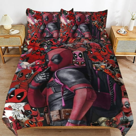 All Season 3-Piece Bedding Comforter Set Deadpool Duvet Cover with 2 ...