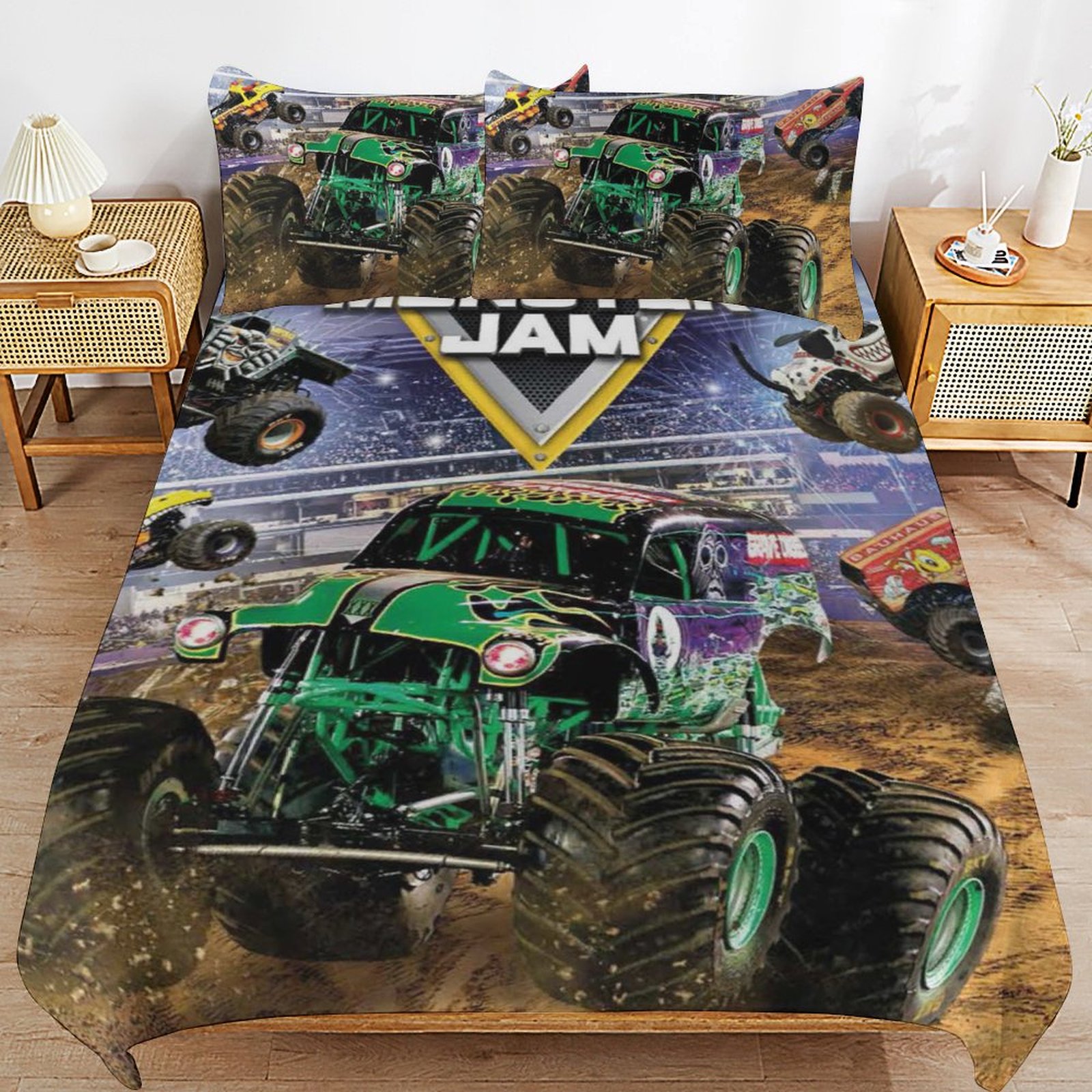 All Season 3-Piece Bedding Comforter Set Monster Truck Jam Duvet Cover ...