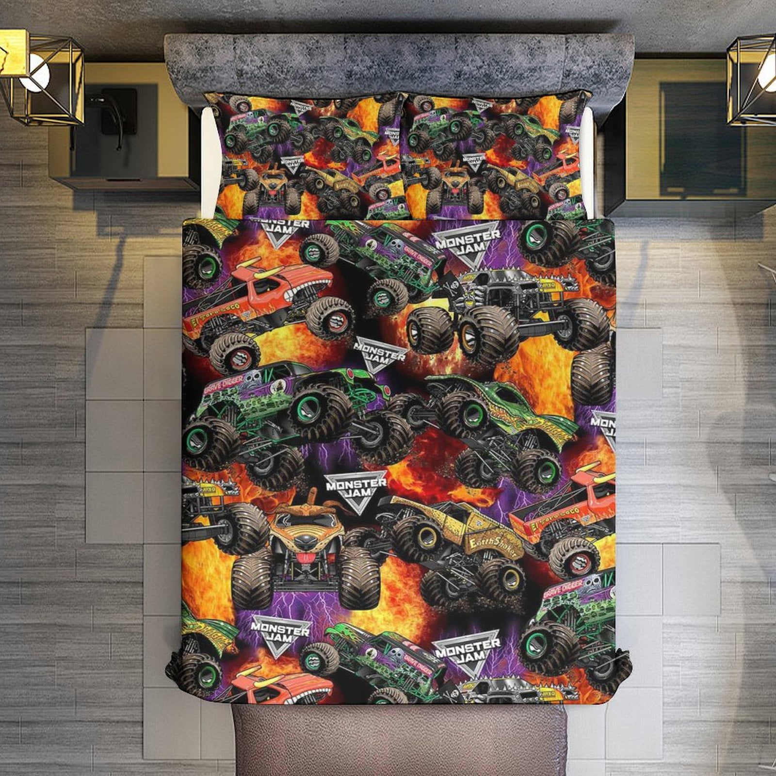All Season 3-Piece Bedding Comforter Set Monster Truck Jam Duvet Cover ...