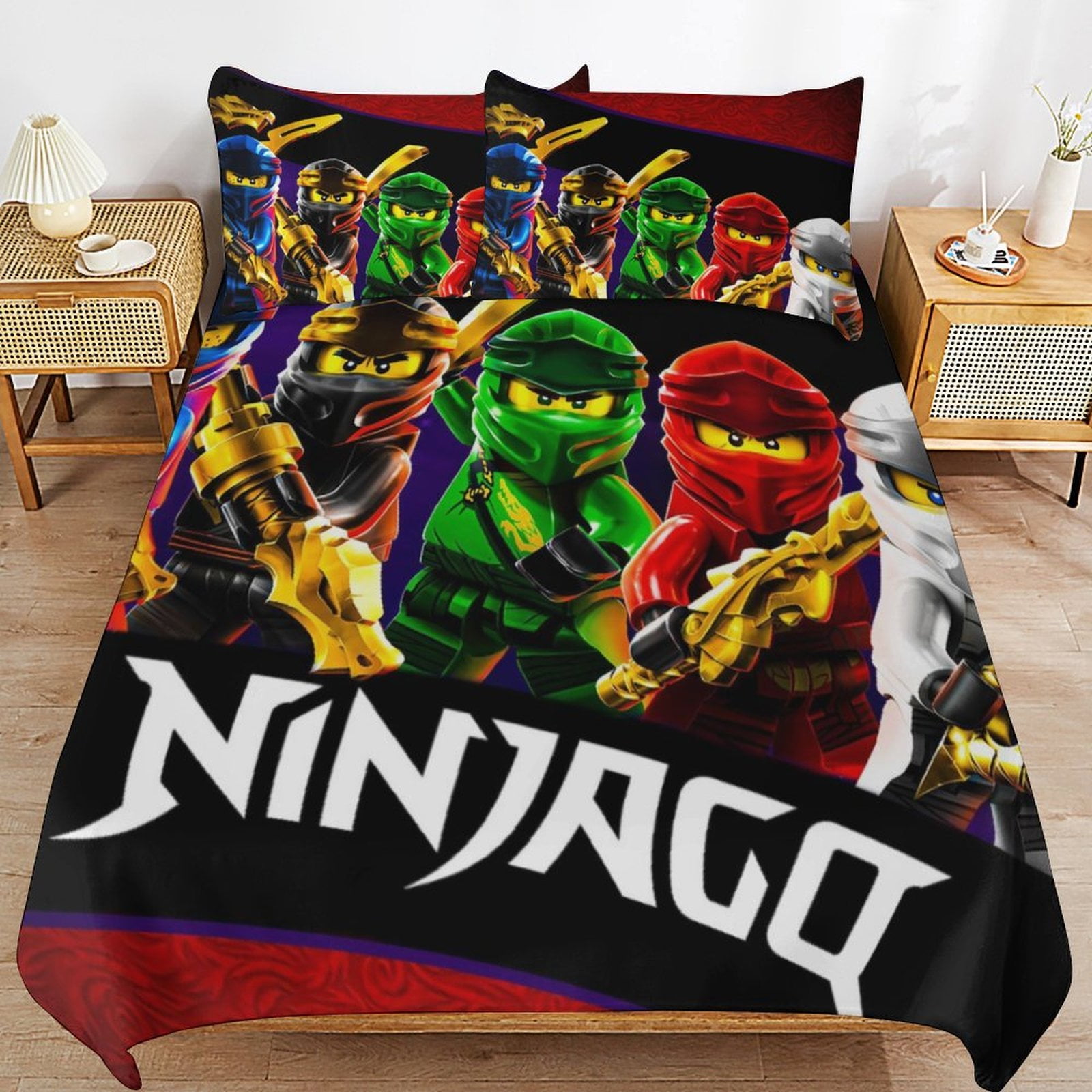 All Season 3-Piece Bedding Comforter Set Ninjago Duvet Cover with 2 ...