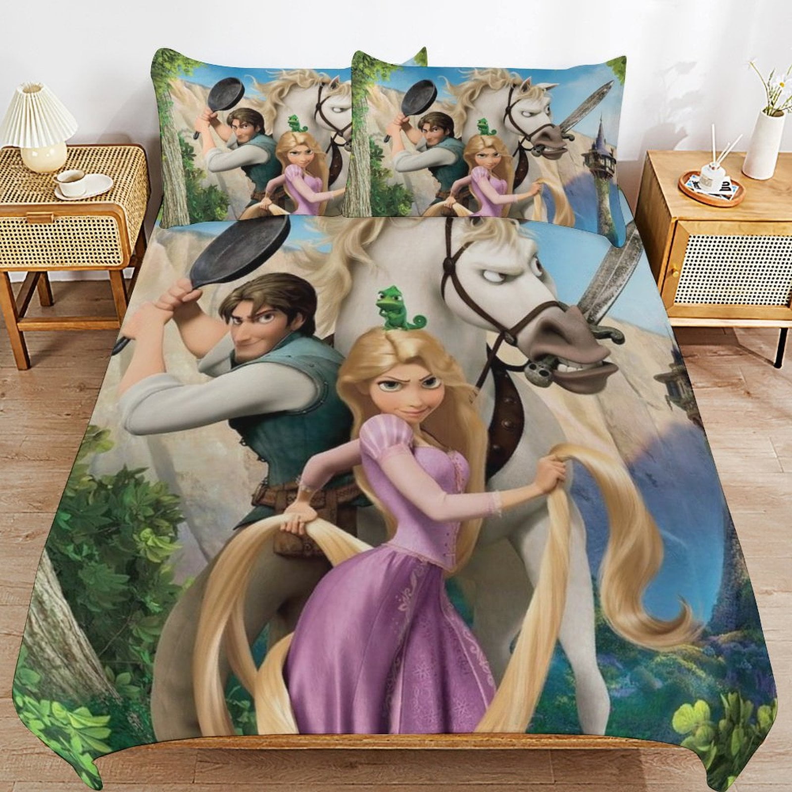 All Season 3-Piece Bedding Comforter Set Tangled Duvet Cover with 2 ...