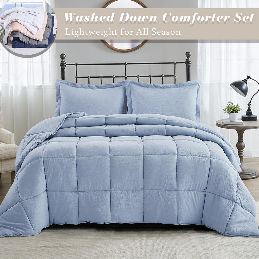 All Season Comfortable King Size Blue Comforter Set with Soft Shams and ...