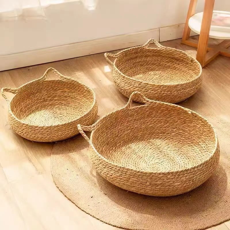 All-Season Cat Nest & Scratching Post, Woven Bamboo-Style Polypropylene ...