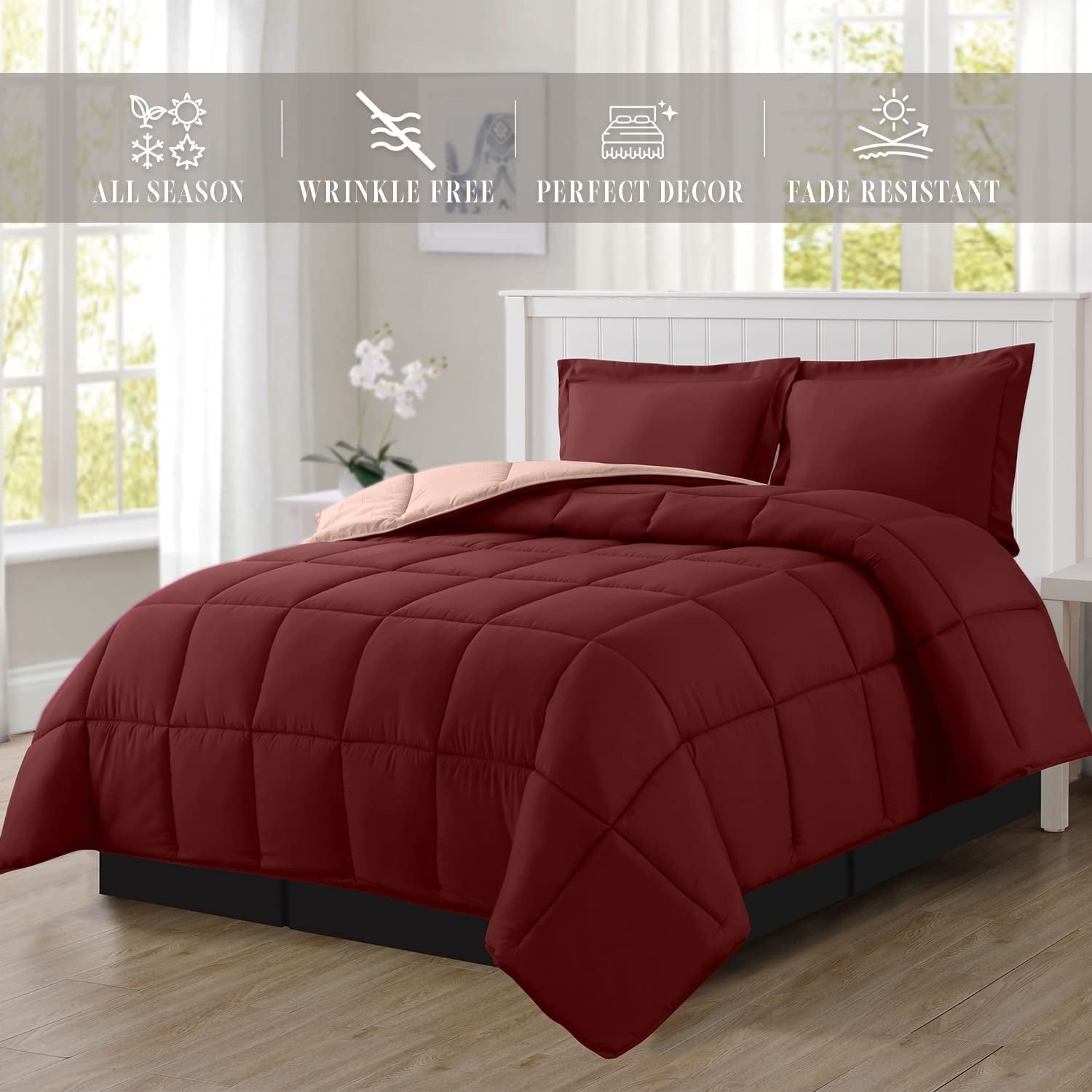 All-Season Comforter Set - Reversible 3-Piece Bedding with Super Soft ...