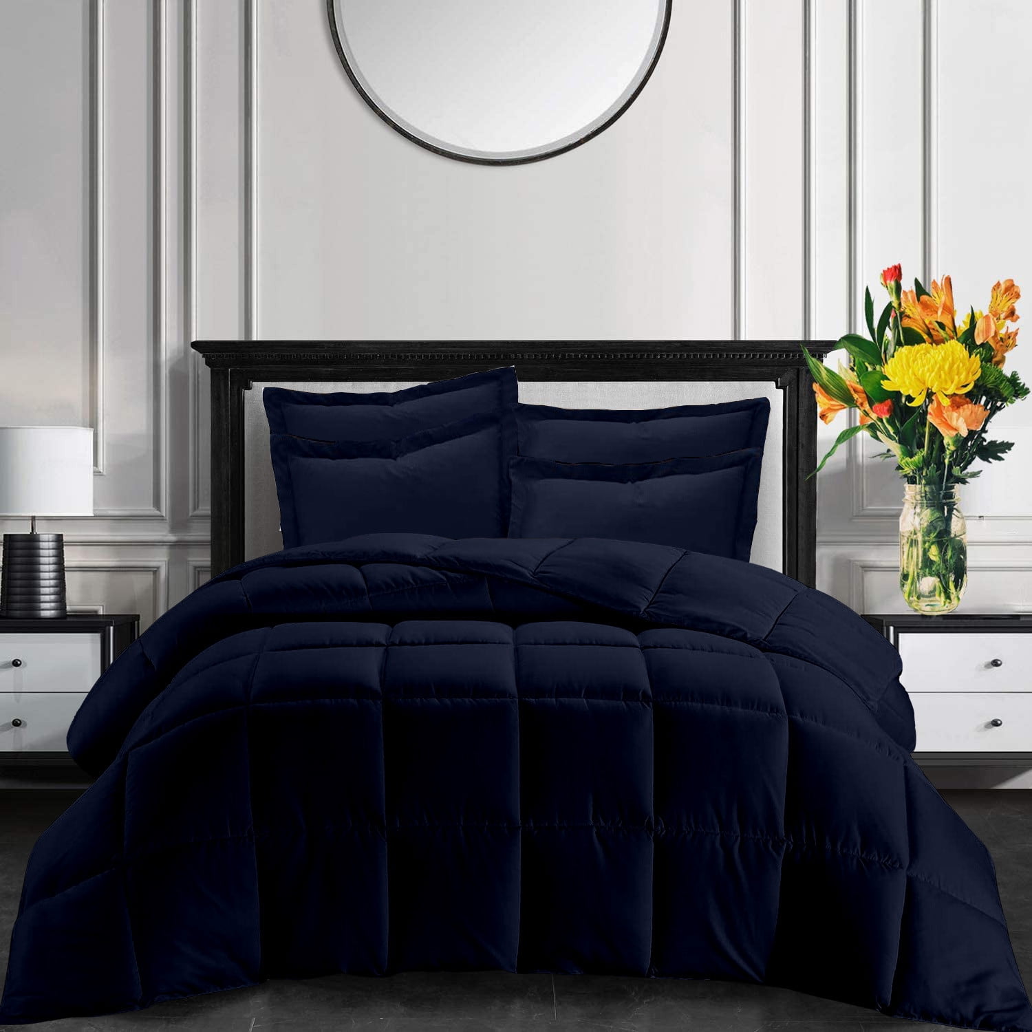 All-Season High Tc Box Comforter Twin/Twin XL Sized 68 by 90 inch Navy ...