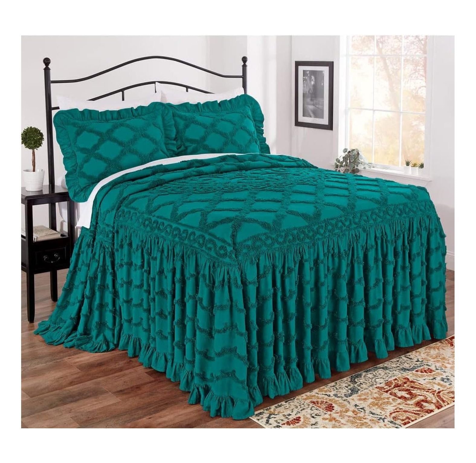 All-Season Marissa Chenille Bedspread, Quilt, King, Cotton, Deep Teal ...