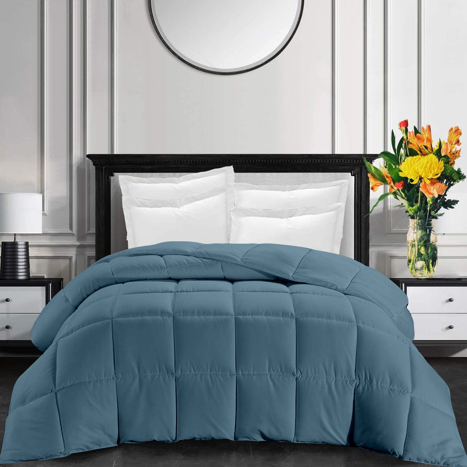 All-Season New Look Box Comforter OverSized 98 by 120 inch Medium Blue ...