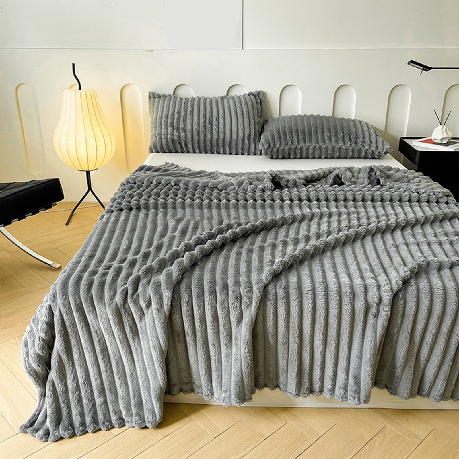 All-Season Striped Flannel Throw, 39x59 Inch, Lightweight & Soft, Grey ...