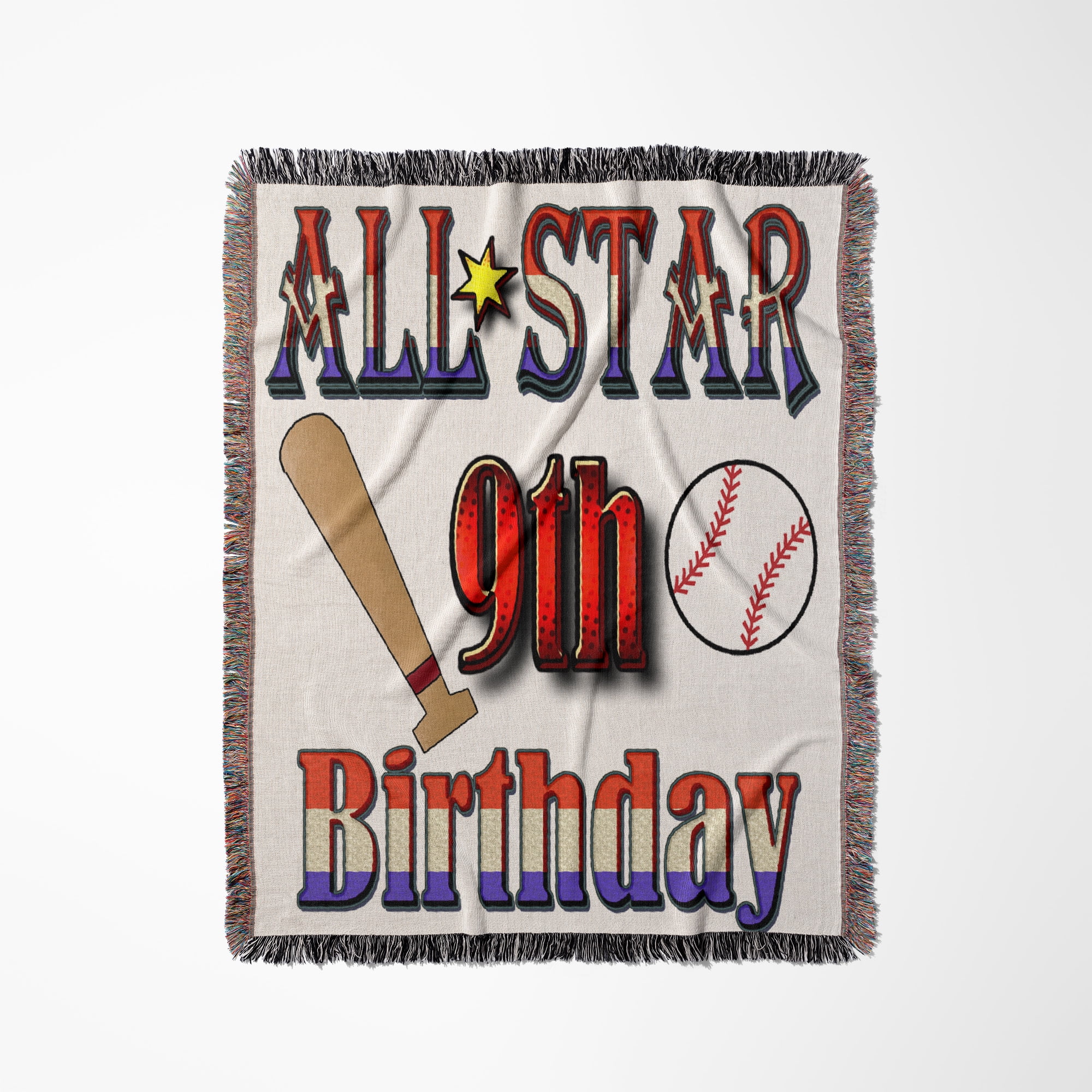 All Star 9Th Birthday With A Baseball And Baseball Bat, Woven Blanket ...