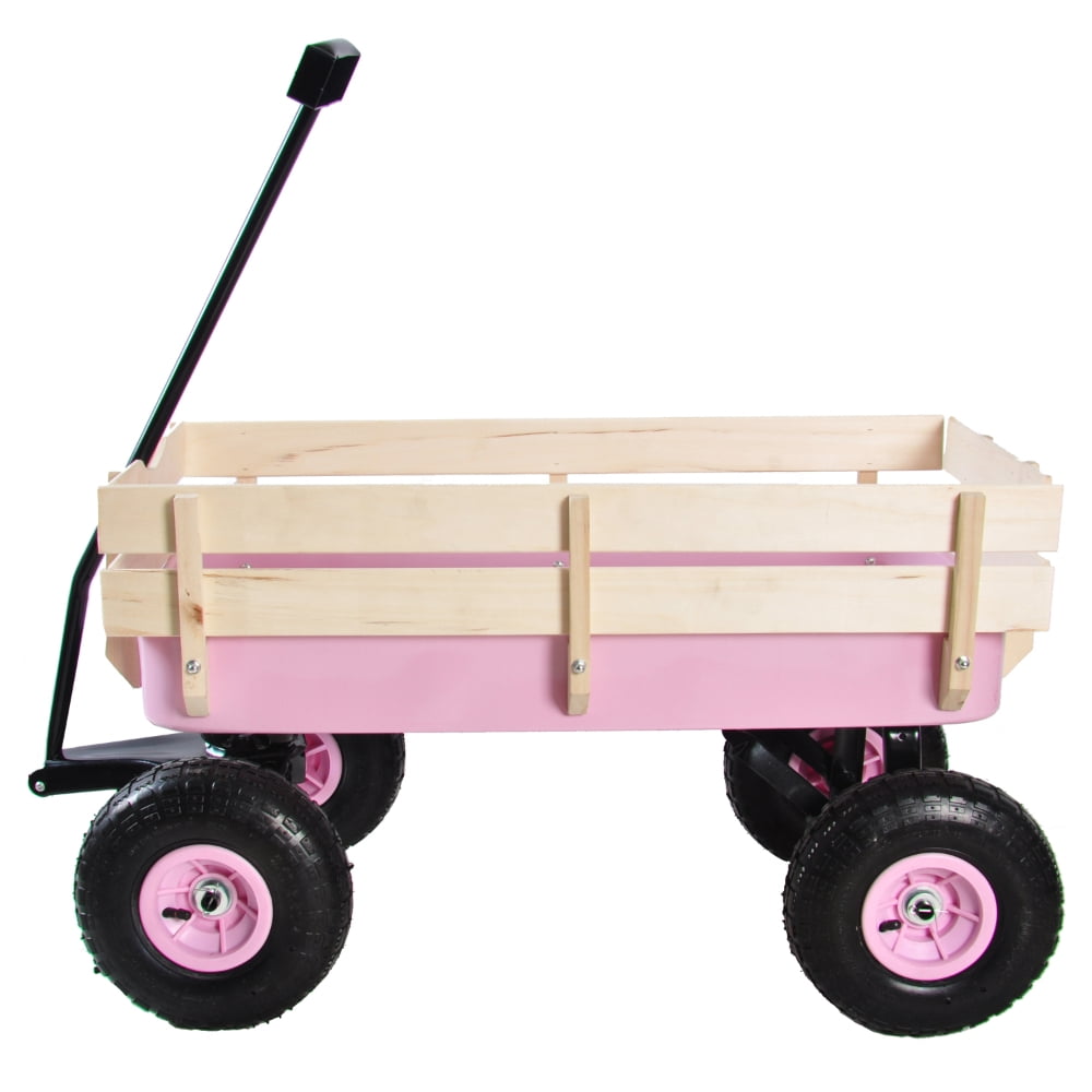 All-Terrain Garden Cart Wood Railing Air Tires Outdoor Wagon - Walmart.com