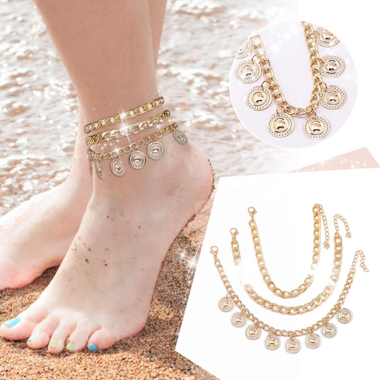 All Thick Chain Set Anklet European And American Temperament Personality Trend 3 Anklet Ankle ...