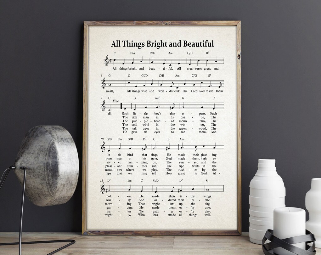 All Things Bright And Beautiful Hymn Sheet Music Poster ,Decor For ...