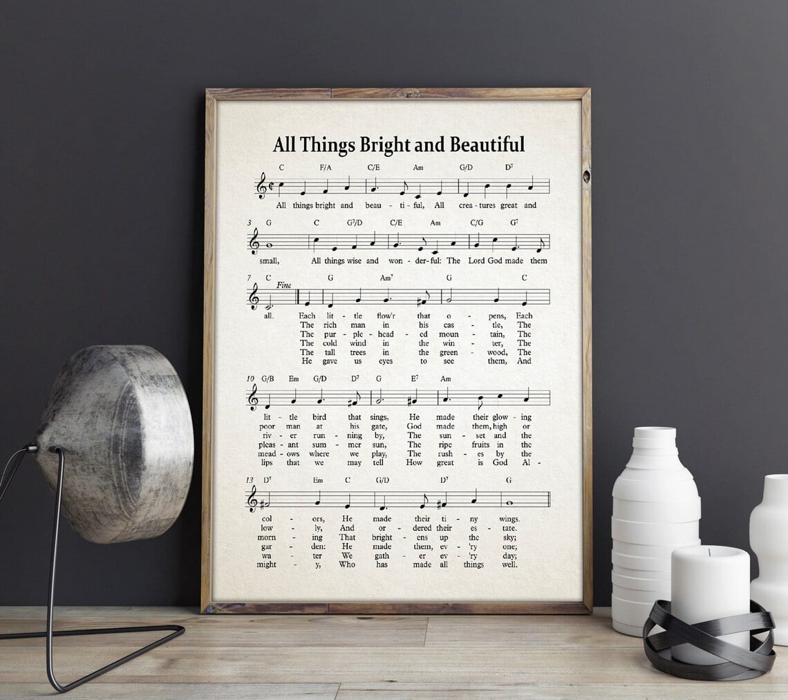 All Things Bright And Beautiful Hymn Sheet Music Poster ,Decor For ...