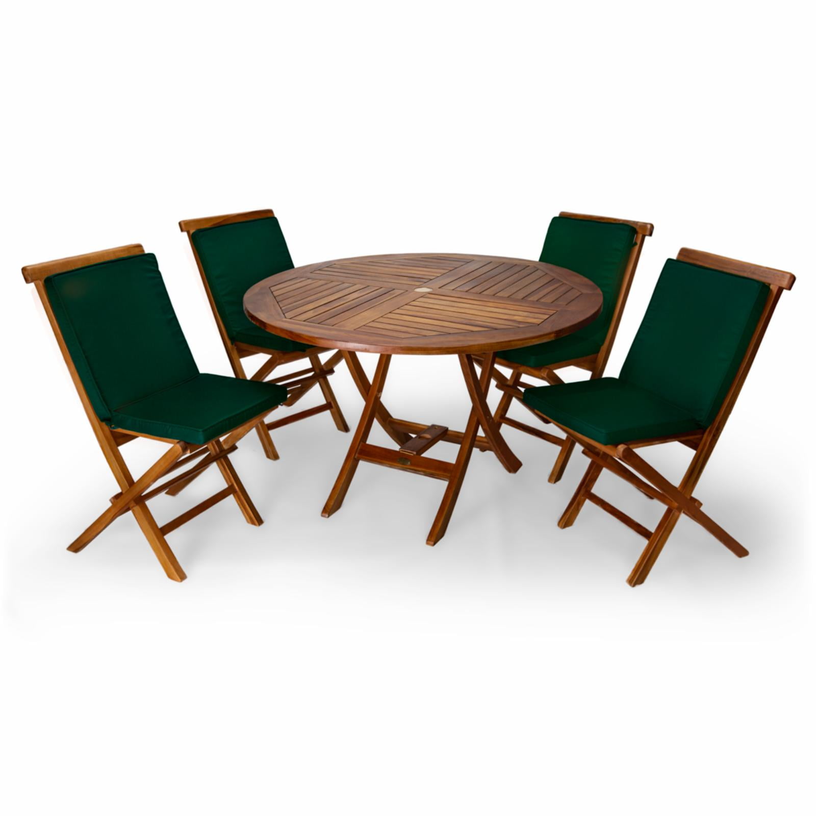 All Things Cedar 5-Piece 4-ft Teak Round Folding Table Set with Green ...