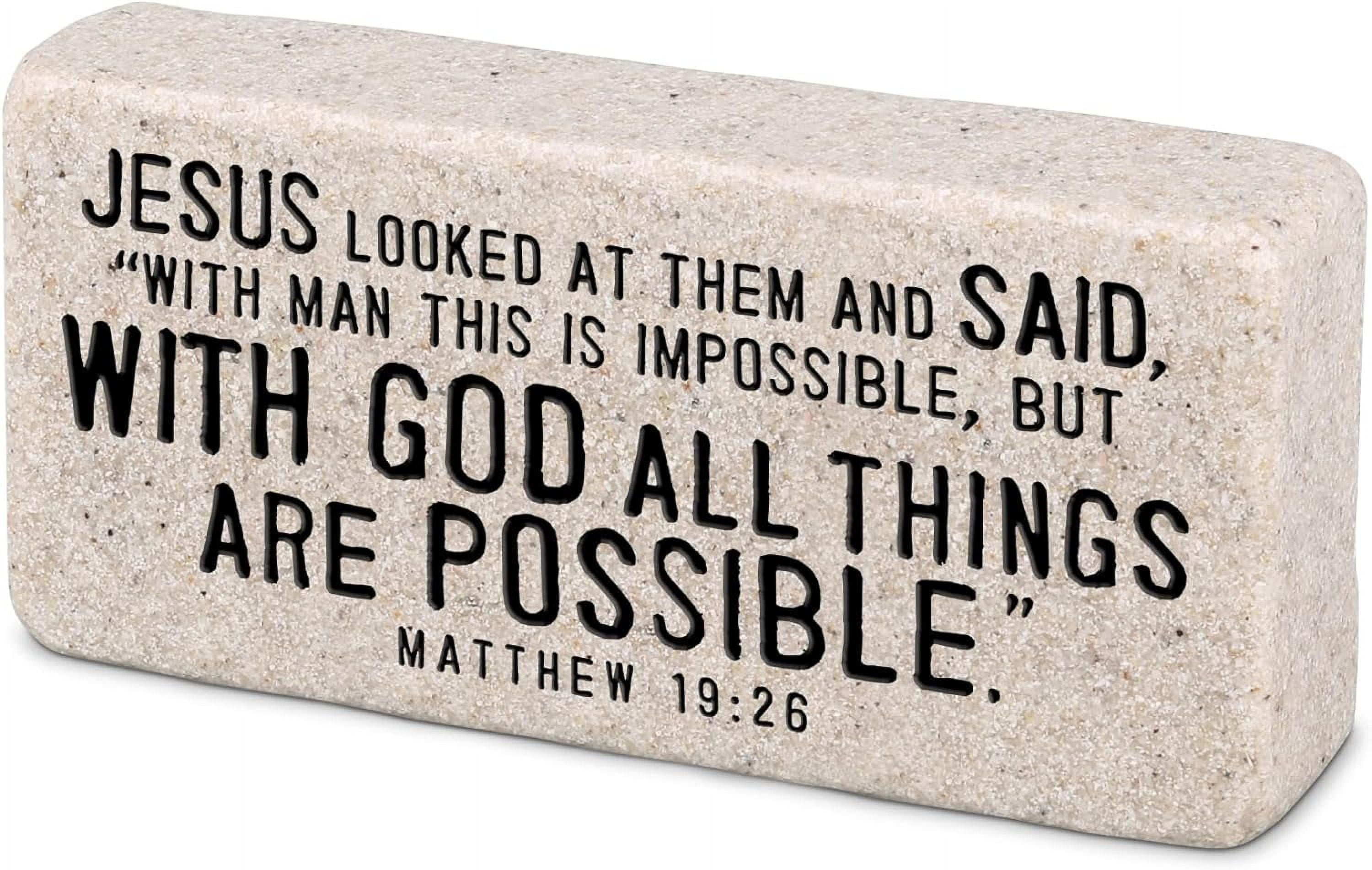 All Things Possible Cream 4 Inch Cast Stone Scripture Block Plaque ...