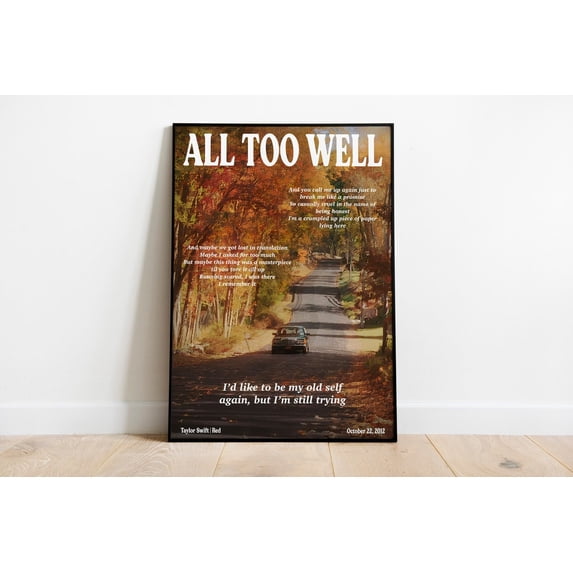 All Too Well Music Wall Art Print, Unframed Paper Poster 16x20in ...