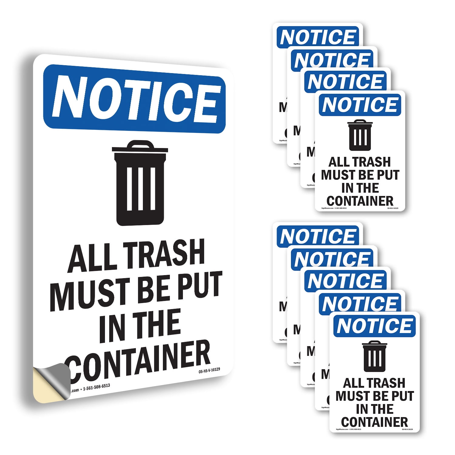 All Trash Must Be With Symbol OSHA Notice Vinyl Decal Label 10 Inch x 7 Inch - 10 Pack - Walmart.com