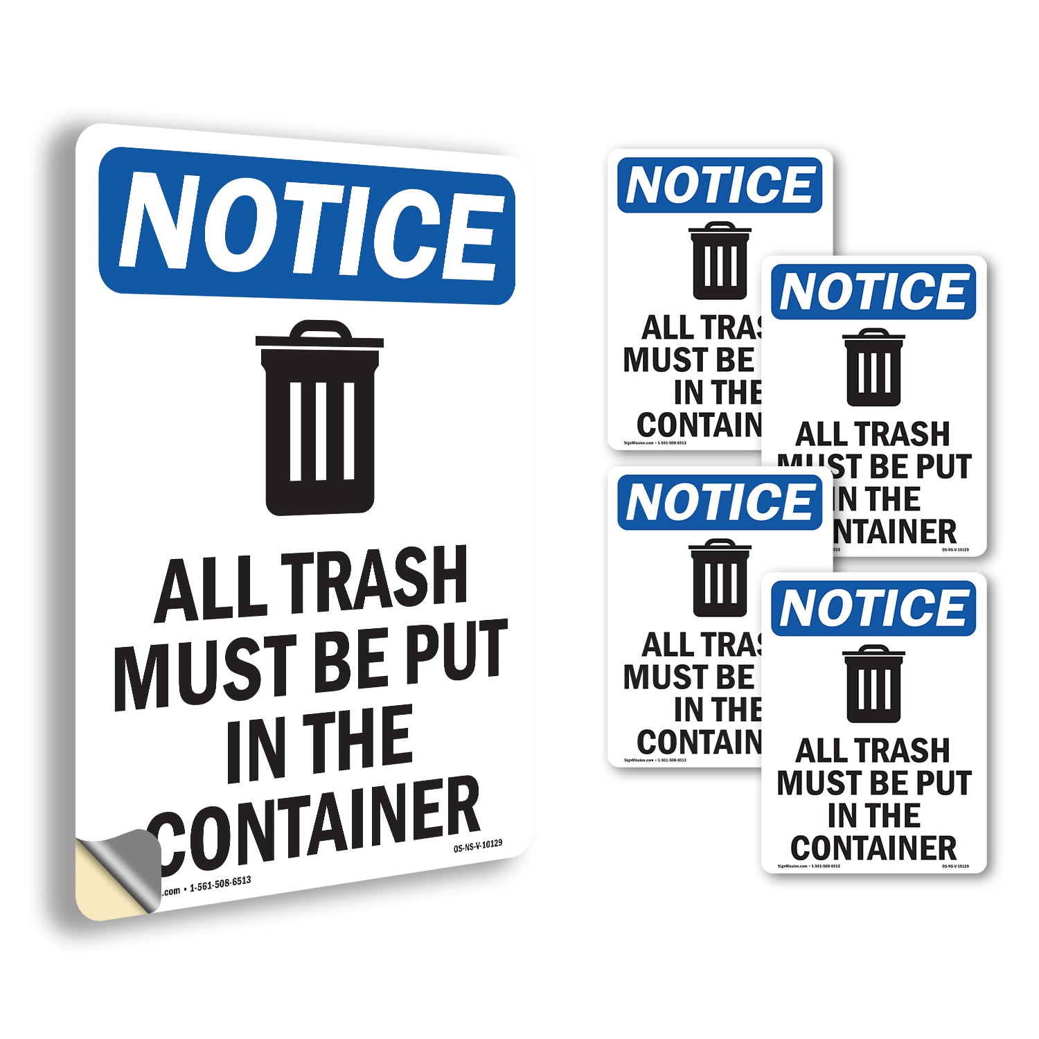All Trash Must Be With Symbol OSHA Notice Vinyl Decal Label 24 Inch x ...