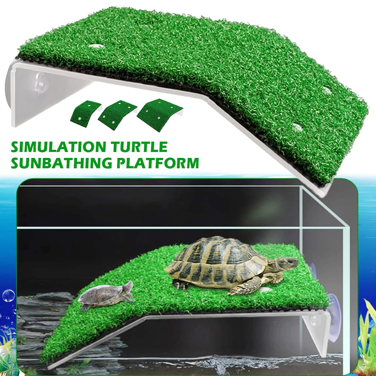 Turtle Basking Platform with Turf, Resting Terrace, Floating Dock, Fitness Ramp for Aquarium ...